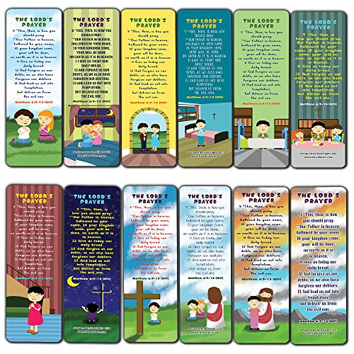 The Lord's Prayer Bible Bookmarks for Kids (12-Pack) - VBS Sunday School Easter Baptism Thanksgiving Christmas Rewards Encouragement Gift