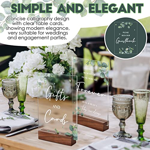 4 Pcs Acrylic Wedding Reception Signs with Wood Stand Clear Gifts and Cards Sign with Holder Please Sign Our Guestbook 5 x 7 Inch Rustic Calligraphy Wedding Sign for Wedding Ceremony Reception(Leaves)