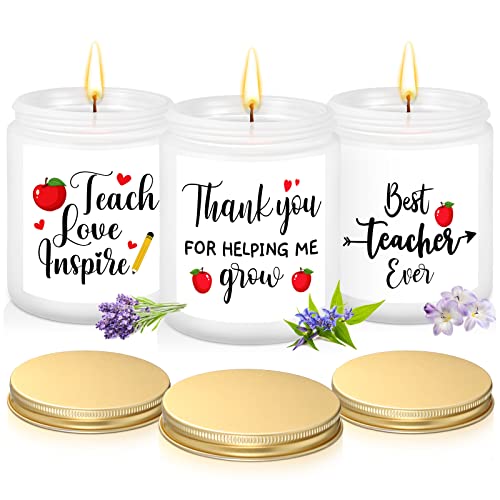 3 Pcs Teacher Appreciation Gifts Graduation Best Teacher Ever Thank You for Helping Me Grow Teacher Love Inspire Teacher Gift Scented Jar Candles for Women Men from Student, 9 Oz, 3 Scents