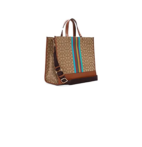 COACH Dempsey Tote 40 Inch Signature Jacquard With Stripe And Coach Patch, Brown Multi