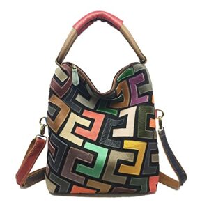 colorful geometric contrast patchwork leather crossbody satchels shoulder bag cute backpack bag for women (tote shoulder)