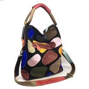 Colorful Geometric Contrast Patchwork Leather Crossbody Satchels Shoulder Bag Cute Backpack Bag for Women (tote shoulder)