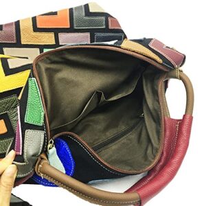 Colorful Geometric Contrast Patchwork Leather Crossbody Satchels Shoulder Bag Cute Backpack Bag for Women (tote shoulder)