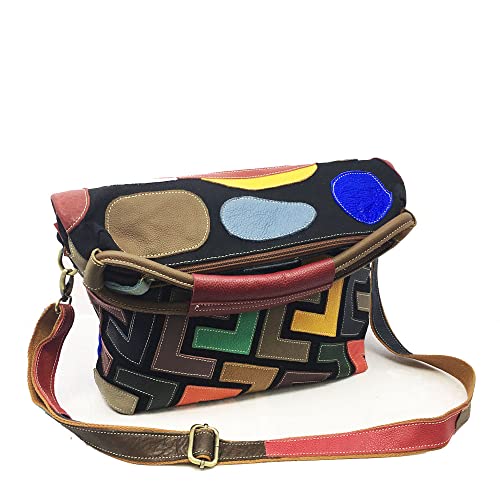 Colorful Geometric Contrast Patchwork Leather Crossbody Satchels Shoulder Bag Cute Backpack Bag for Women (tote shoulder)