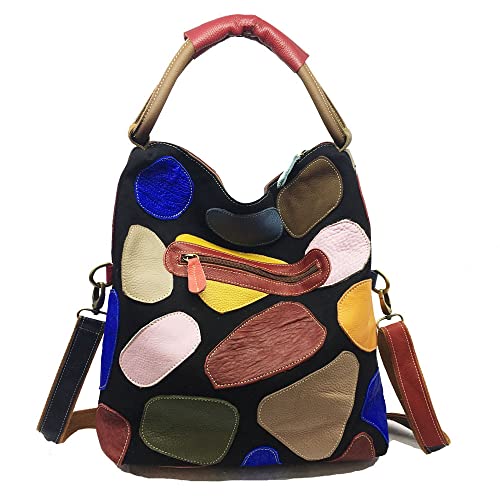 Colorful Geometric Contrast Patchwork Leather Crossbody Satchels Shoulder Bag Cute Backpack Bag for Women (tote shoulder)