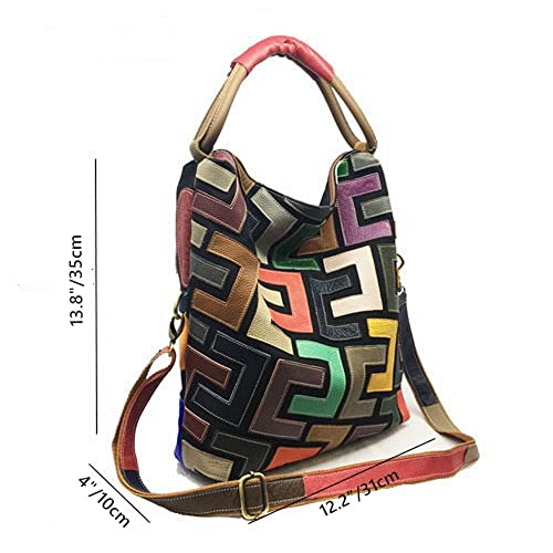 Colorful Geometric Contrast Patchwork Leather Crossbody Satchels Shoulder Bag Cute Backpack Bag for Women (tote shoulder)