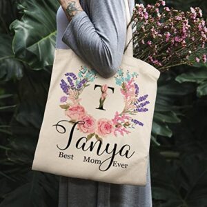 Custom Tote Bag For Women Personalized Floral Initial Shoulder Bag For Beach Wedding Travel Work Birthday Gifts