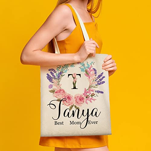 Custom Tote Bag For Women Personalized Floral Initial Shoulder Bag For Beach Wedding Travel Work Birthday Gifts