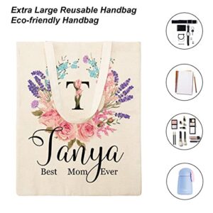 Custom Tote Bag For Women Personalized Floral Initial Shoulder Bag For Beach Wedding Travel Work Birthday Gifts