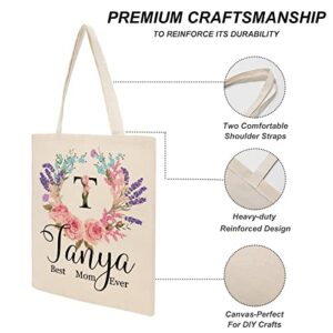 Custom Tote Bag For Women Personalized Floral Initial Shoulder Bag For Beach Wedding Travel Work Birthday Gifts