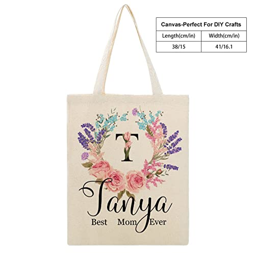 Custom Tote Bag For Women Personalized Floral Initial Shoulder Bag For Beach Wedding Travel Work Birthday Gifts