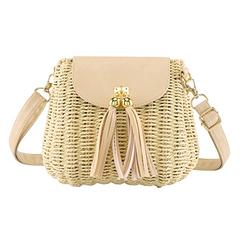 Ayliss Women Straw Crossbody Handbag Clutch Straw Shoulder Handbag Purse Rattan Summer Beach Woven Handmade Wallet Bag (Beige #2)