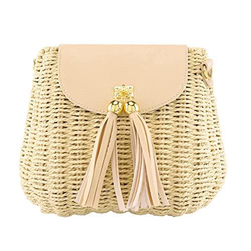 Ayliss Women Straw Crossbody Handbag Clutch Straw Shoulder Handbag Purse Rattan Summer Beach Woven Handmade Wallet Bag (Beige #2)