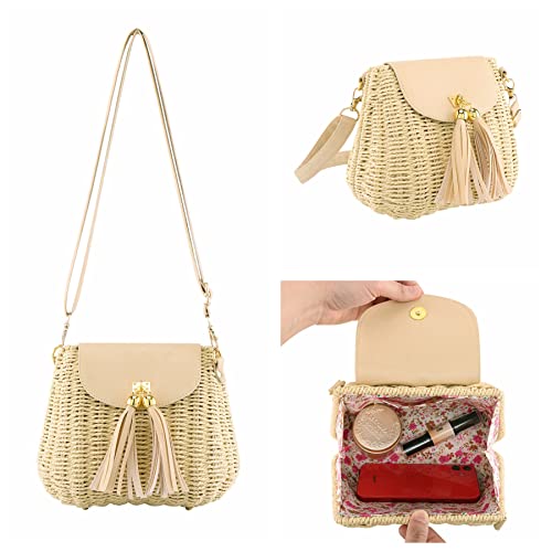 Ayliss Women Straw Crossbody Handbag Clutch Straw Shoulder Handbag Purse Rattan Summer Beach Woven Handmade Wallet Bag (Beige #2)