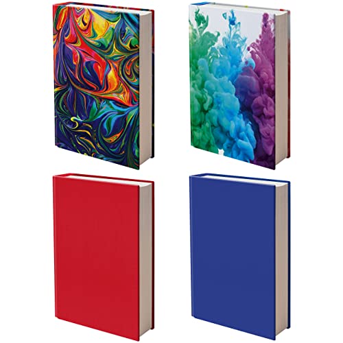 Easy Apply Stretchable Book Cover 4 Pack. 2 Solid and 2 Design Standard Jackets Fit Hardcover Textbooks Up to 8" x 10". Adhesive-Free, Nylon Fabric Protectors. Washable, Reusable Student School Supply