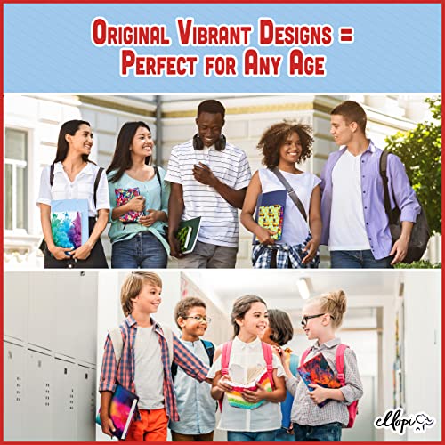 Easy Apply Stretchable Book Cover 4 Pack. 2 Solid and 2 Design Standard Jackets Fit Hardcover Textbooks Up to 8" x 10". Adhesive-Free, Nylon Fabric Protectors. Washable, Reusable Student School Supply