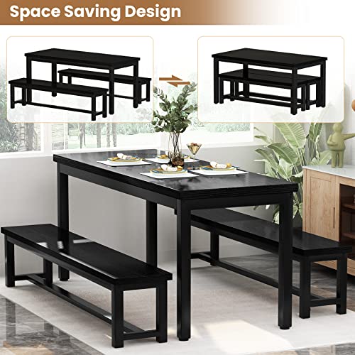 AWQM Dining Room Table Set, Kitchen Table Set with 2 Benches, Ideal for Home, Kitchen and Dining Room, Breakfast Table of 43.3x23.6x28.5 inches, Benches of 38.5x11.8x17.5 inches, Black