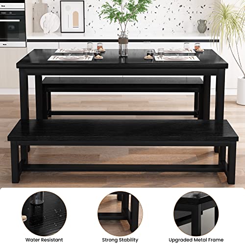 AWQM Dining Room Table Set, Kitchen Table Set with 2 Benches, Ideal for Home, Kitchen and Dining Room, Breakfast Table of 43.3x23.6x28.5 inches, Benches of 38.5x11.8x17.5 inches, Black