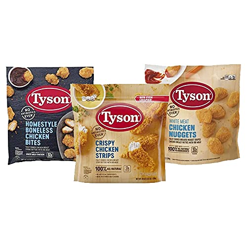 Gourmet Kitchn Tyson Chicken Frozen Meals Bundle (12.5 Lbs) - 1 Homestyle Boneless Bites (4 lb), White Meat Nuggets (5 Crispy Strips (3.5 lb) All Natural, Ready to Eat, 3 Pack