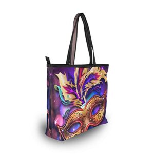 Colorful Mardi Gras Mask Women Handbags Purses Tote Shoulder Bag Top Handle Bag for Daily Work Travel