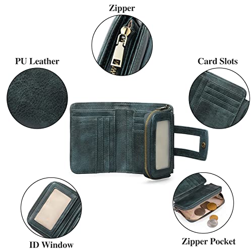 GAEKEAO Small Wallet for Women, RFID Blocking Credit Card Holder Bifold Ladies Purse with Zipper Pocket ID Window