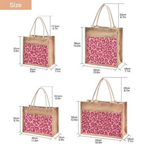 Leopard Pink Tote Bag Jute Cloth Large Capacity Trendy Durable Purses Handbags for Women Girls 4 Size