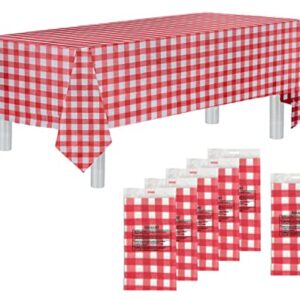 Sonluma 6 Pack 108" X 54" Red Checkered Premium Disposable Plastic Tablecloth for 8ft Long Rectangle Tables, Waterproof Covers for Indoor or Outdoor Events & Parties