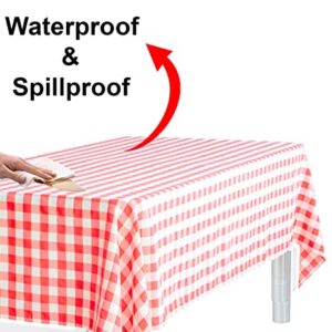 Sonluma 6 Pack 108" X 54" Red Checkered Premium Disposable Plastic Tablecloth for 8ft Long Rectangle Tables, Waterproof Covers for Indoor or Outdoor Events & Parties