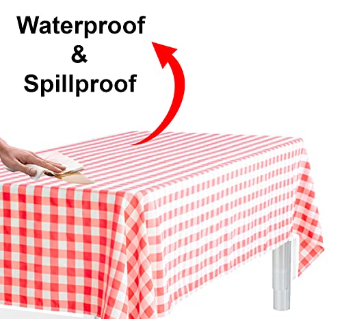 Sonluma 6 Pack 108" X 54" Red Checkered Premium Disposable Plastic Tablecloth for 8ft Long Rectangle Tables, Waterproof Covers for Indoor or Outdoor Events & Parties