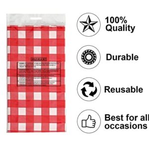 Sonluma 6 Pack 108" X 54" Red Checkered Premium Disposable Plastic Tablecloth for 8ft Long Rectangle Tables, Waterproof Covers for Indoor or Outdoor Events & Parties