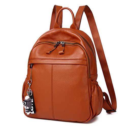 Wesccimo Genuine Leather Backpack Purse For Women Large Travel Bag Fashion Backpack Anti Theft Designer Satchel Brown