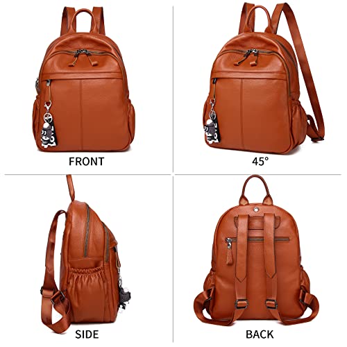 Wesccimo Genuine Leather Backpack Purse For Women Large Travel Bag Fashion Backpack Anti Theft Designer Satchel Brown