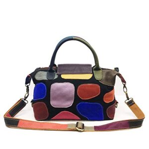 Colorful Geometric Contrast Patchwork Leather Crossbody Satchels Shoulder Bag Cute Backpack Bag for Women (handbag)