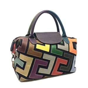 Colorful Geometric Contrast Patchwork Leather Crossbody Satchels Shoulder Bag Cute Backpack Bag for Women (handbag)