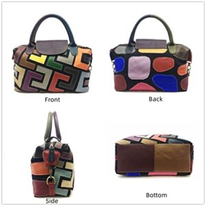 Colorful Geometric Contrast Patchwork Leather Crossbody Satchels Shoulder Bag Cute Backpack Bag for Women (handbag)