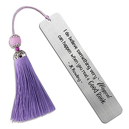 DYJYBMY I Do Believe Something Magical Can Happen When You Read A Good Book, Metal Engraved Bookmark, Teacher Gift, Book Club Gifts for Women Friends Sisters