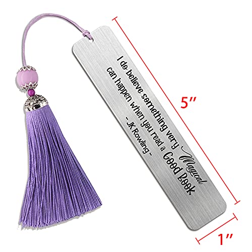 DYJYBMY I Do Believe Something Magical Can Happen When You Read A Good Book, Metal Engraved Bookmark, Teacher Gift, Book Club Gifts for Women Friends Sisters