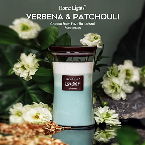 HomeLights 3-Layer Highly Scented Candles - Large Hourglass Candle for Home - Verbena & Patchouli, Aromatherapy Candles Burns Up to 100 Hours, Natural Soy Wax, 21.52oz