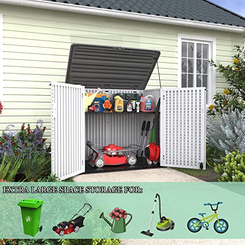 ADDOK 2SG Larger Horizontal Storage Shed Weather Resistance, 4.4 x 2.8 ft Outdoor Storage Cabinet Lockable, Thick HDPE Plastic Storage Unit for Backyards, Patio, Garden（37 Cu. ft）