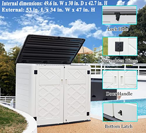 ADDOK 2SG Larger Horizontal Storage Shed Weather Resistance, 4.4 x 2.8 ft Outdoor Storage Cabinet Lockable, Thick HDPE Plastic Storage Unit for Backyards, Patio, Garden（37 Cu. ft）