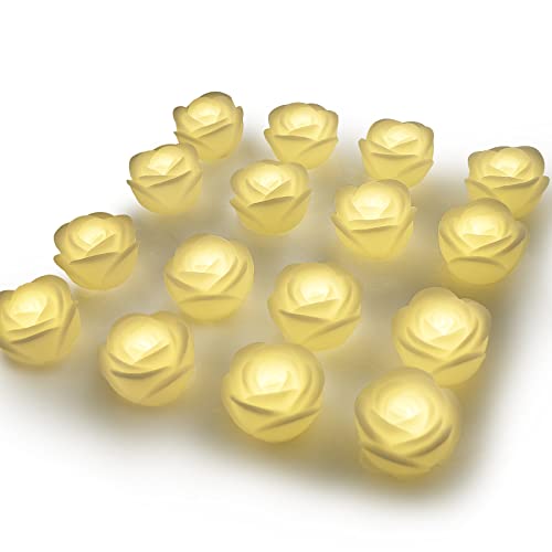 LARDUX 16 PCS LED Floating Candles - Flameless Floating Rose Tea Lights Waterproof Flower Wax Candles Battery-Powered for Vase Bathtub Dinning Table Centerpieces Decoration