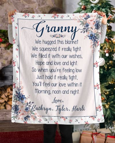 Personalized Granny Blanket with Grandkids Name, Custom Granny Blanket, Christmas Mothers Day Blanket Gift for Granny from Grandson Granddaughter Son Daughter, Blanket for Granny from Grandkids