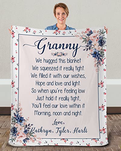 Personalized Granny Blanket with Grandkids Name, Custom Granny Blanket, Christmas Mothers Day Blanket Gift for Granny from Grandson Granddaughter Son Daughter, Blanket for Granny from Grandkids