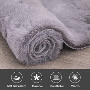 HYSEAS Luxurious Faux Rabbit Fur Rug, 3x5 Feet Rectangle Ultra Soft Fluffy Plush Shaggy Carpet Throw Area Rug for Floor, Sofa, Bedroom, Living Room, Home Decoration, Grey