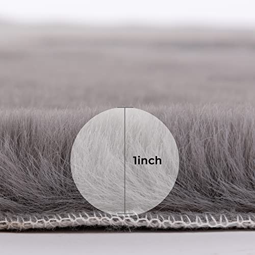 HYSEAS Luxurious Faux Rabbit Fur Rug, 3x5 Feet Rectangle Ultra Soft Fluffy Plush Shaggy Carpet Throw Area Rug for Floor, Sofa, Bedroom, Living Room, Home Decoration, Grey