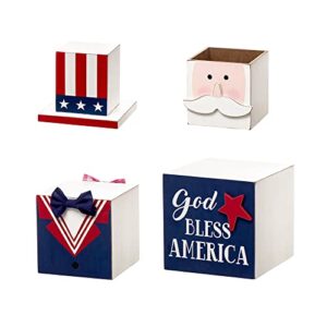 glitzhome 24.5" H Double Sided Wooden Porch Decor Easter and July 4th, Easter Bunny Uncle Sam Nesting Boxes with Lid Decorative Boxes for National Day Easter