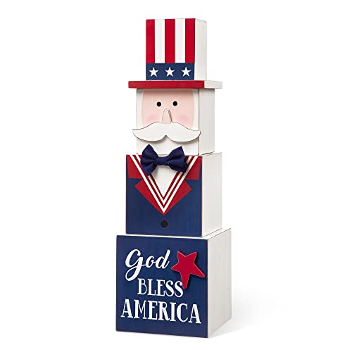 glitzhome 24.5" H Double Sided Wooden Porch Decor Easter and July 4th, Easter Bunny Uncle Sam Nesting Boxes with Lid Decorative Boxes for National Day Easter