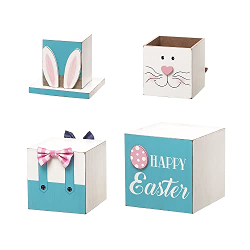 glitzhome 24.5" H Double Sided Wooden Porch Decor Easter and July 4th, Easter Bunny Uncle Sam Nesting Boxes with Lid Decorative Boxes for National Day Easter