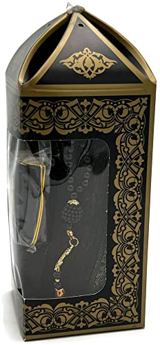 Ramadan Gift Set Prayer Rug Janamaz Seccade Pearl Tasbeeh Prayer Beads and Car Decor Mini Quran 3pcs/Set (Black)