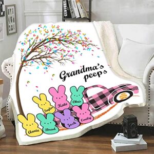 Customized Grandma Peeps Easter Blanket, Easter Name Blanket, Bunny Throw Blanket, Easter Blanket Gift for Grandkids from Grandma, Proudly Printed in USA